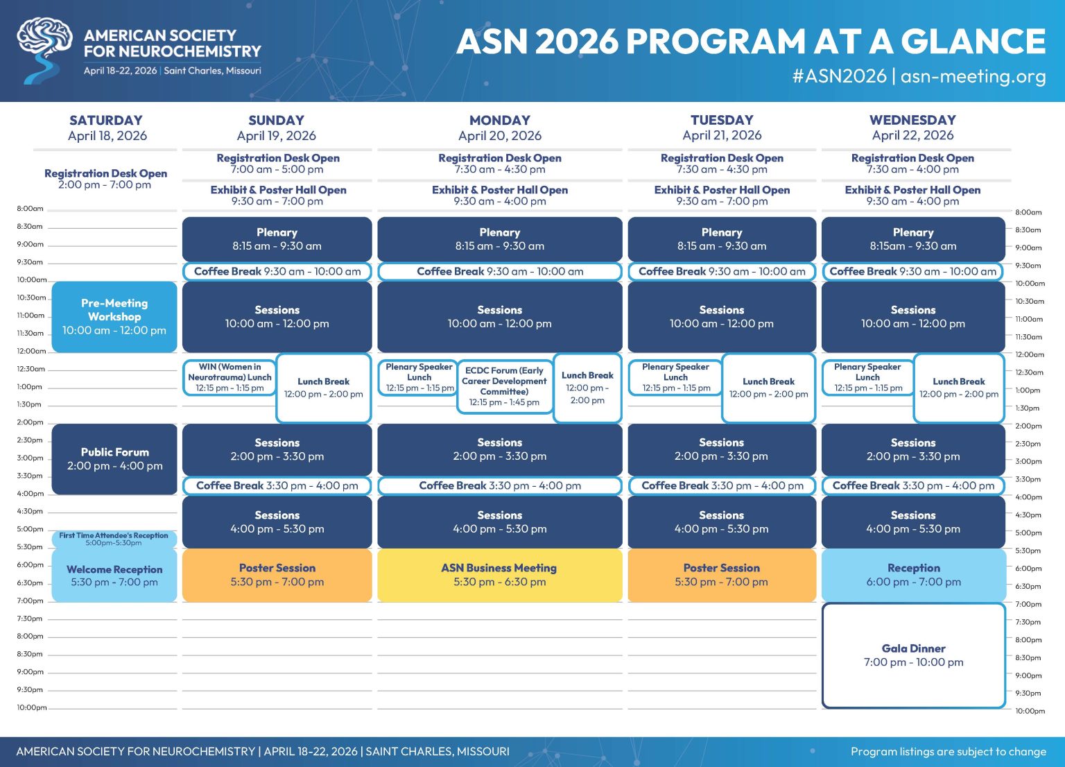 ASN 2026 Program at a Glance | Neurochemistry Sessions
